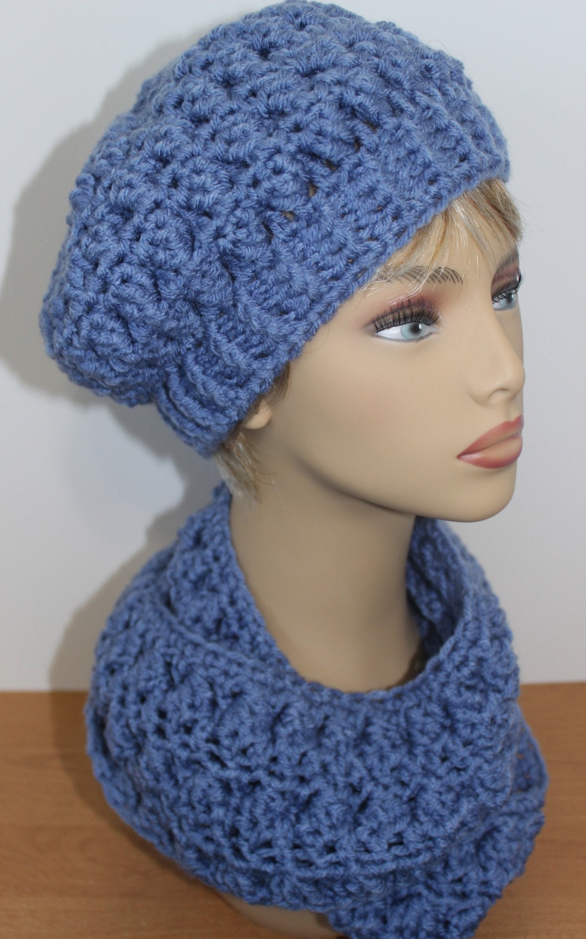 Chunky Blue Crochet Hat and Cowl - Etsy