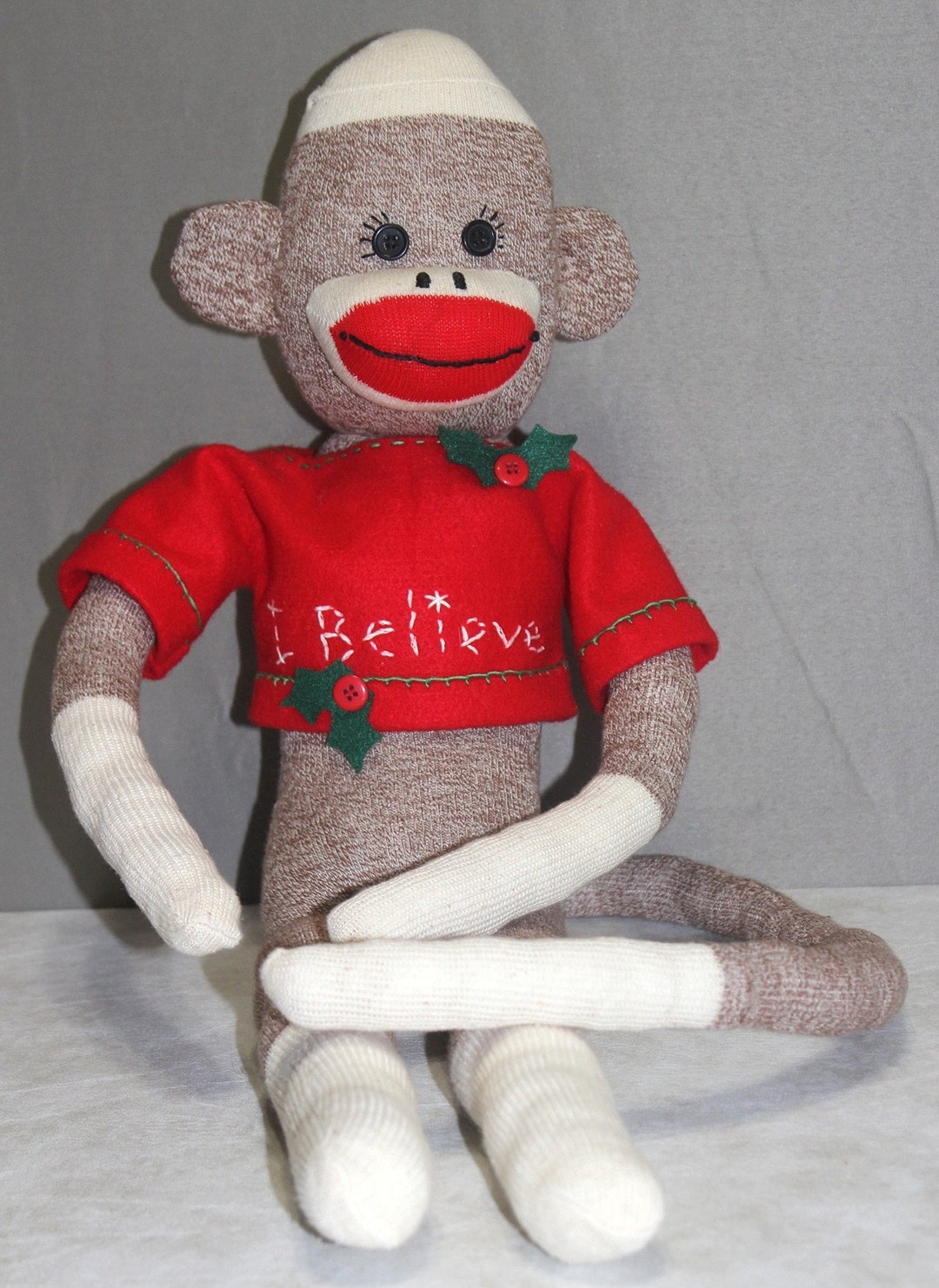 Handmade Sock Monkey Dressed for Christmas Decorating...free Shipping ...