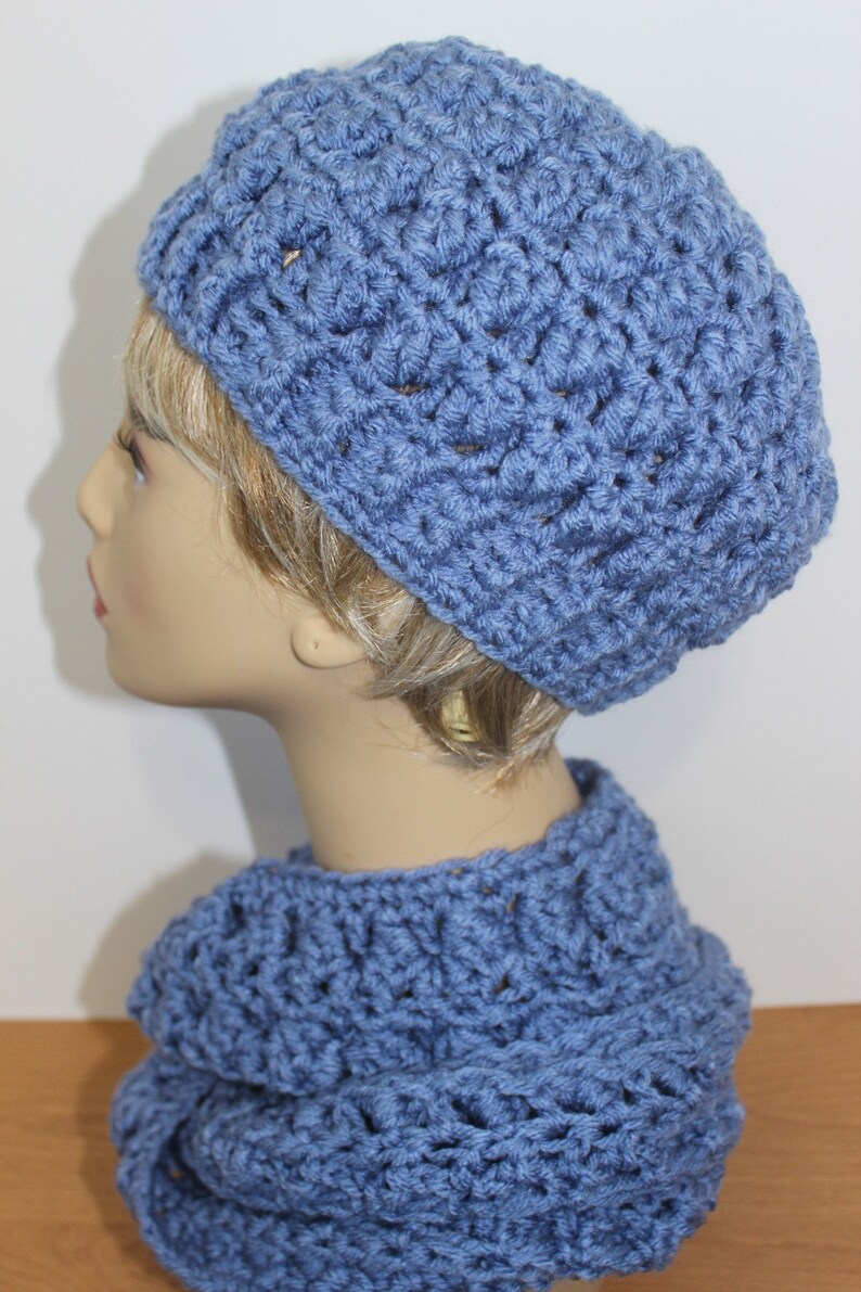 Chunky Blue Crochet Hat and Cowl - Etsy
