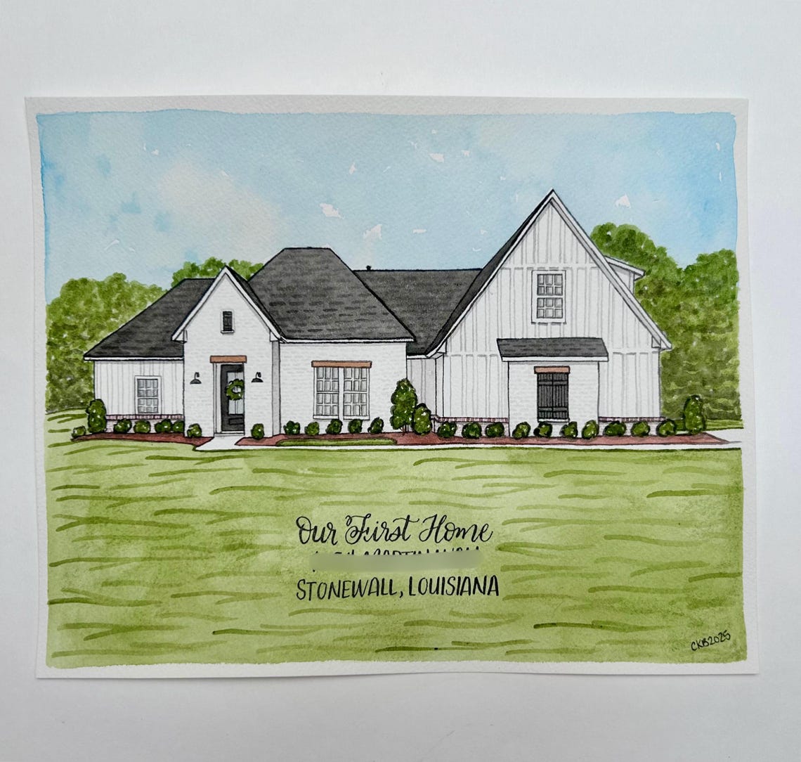 Watercolor Home Portrait With Calligraphy Address or Name - Etsy