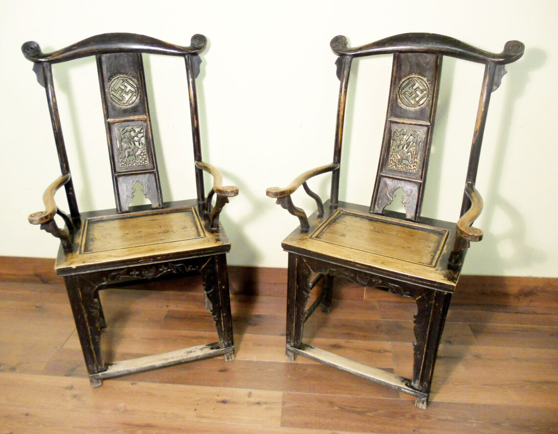 Antique Chinese High Back Arm Chairs 5524 paircirca - Etsy