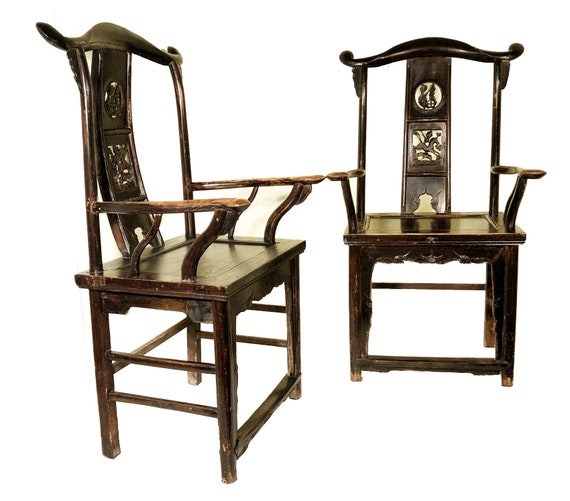 Antique Chinese High Back Arm Chairs 5755 pair Circa | Etsy