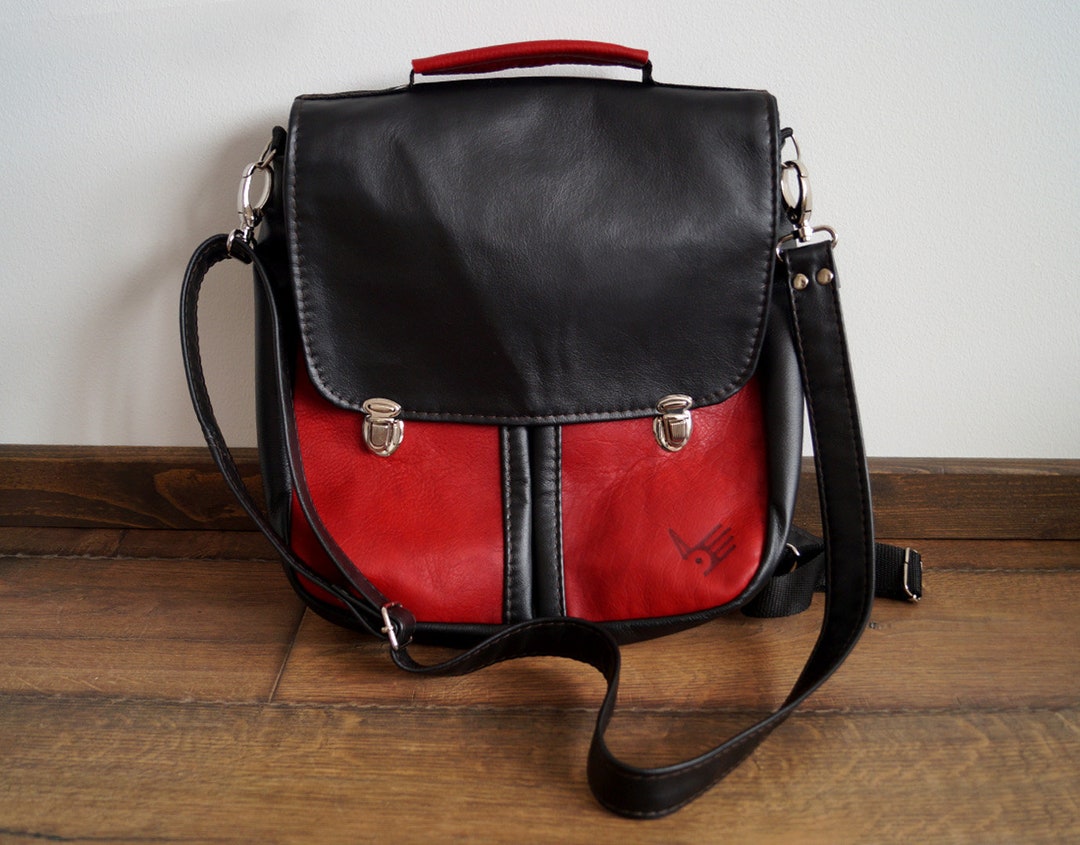 PRL Leather Satchel/ Backpack Black-red - Etsy