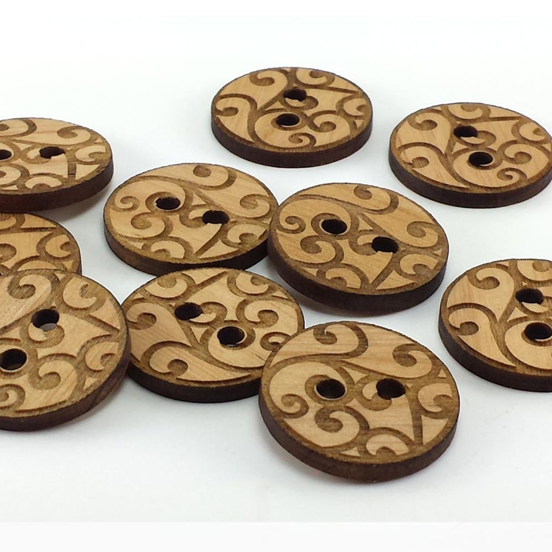 Swirl Buttons, Engraved Round Wood Buttons, 1 Inch Handmade Buttons, 25 ...