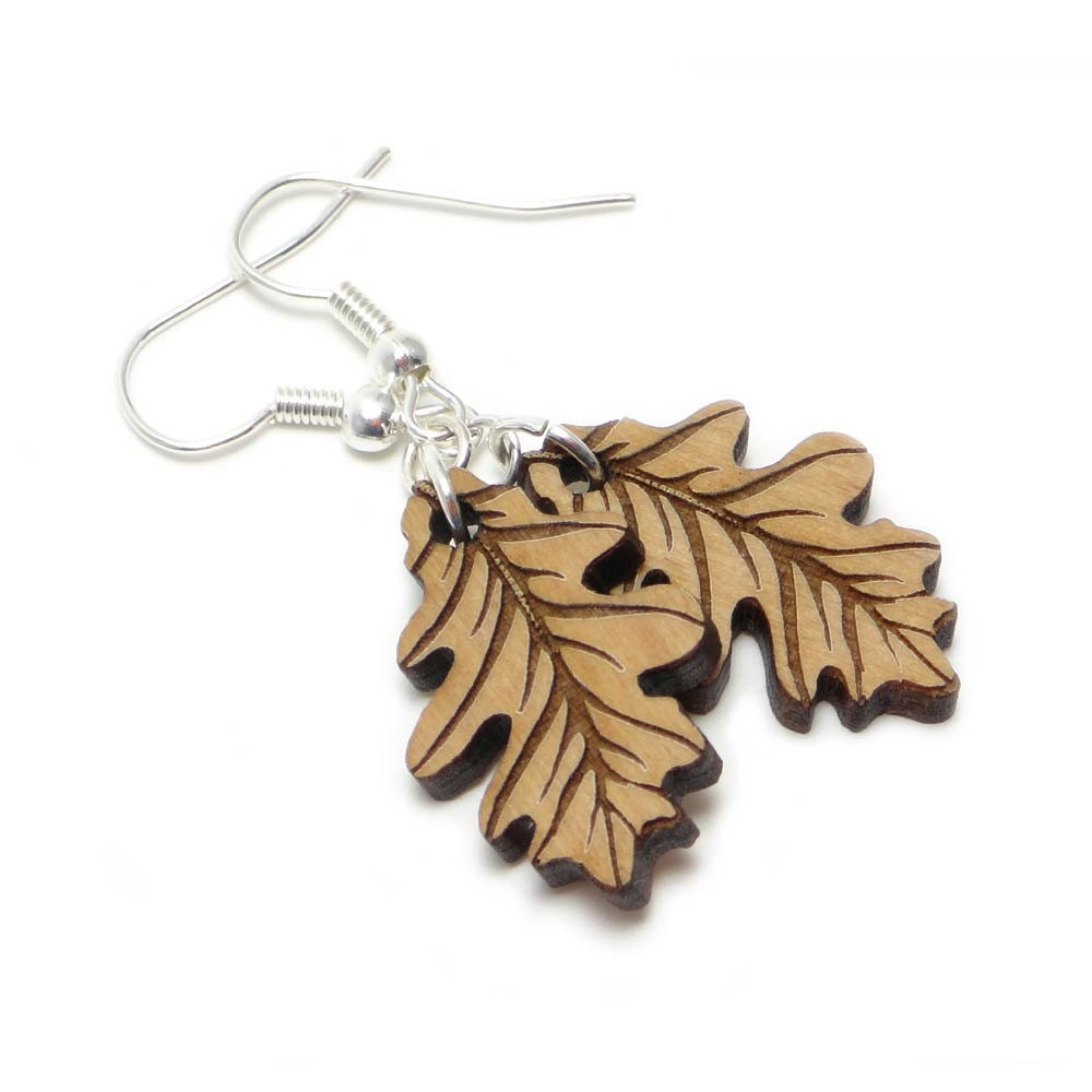 Wood Oak Leaf Engraved Earrings Autumn Leaf Earrings Fall Earring