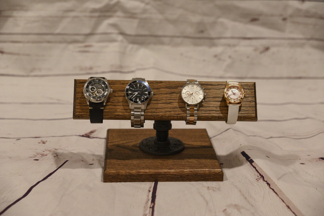 Industrial Pipe Watch Rack, Stand With Oak Base - Etsy