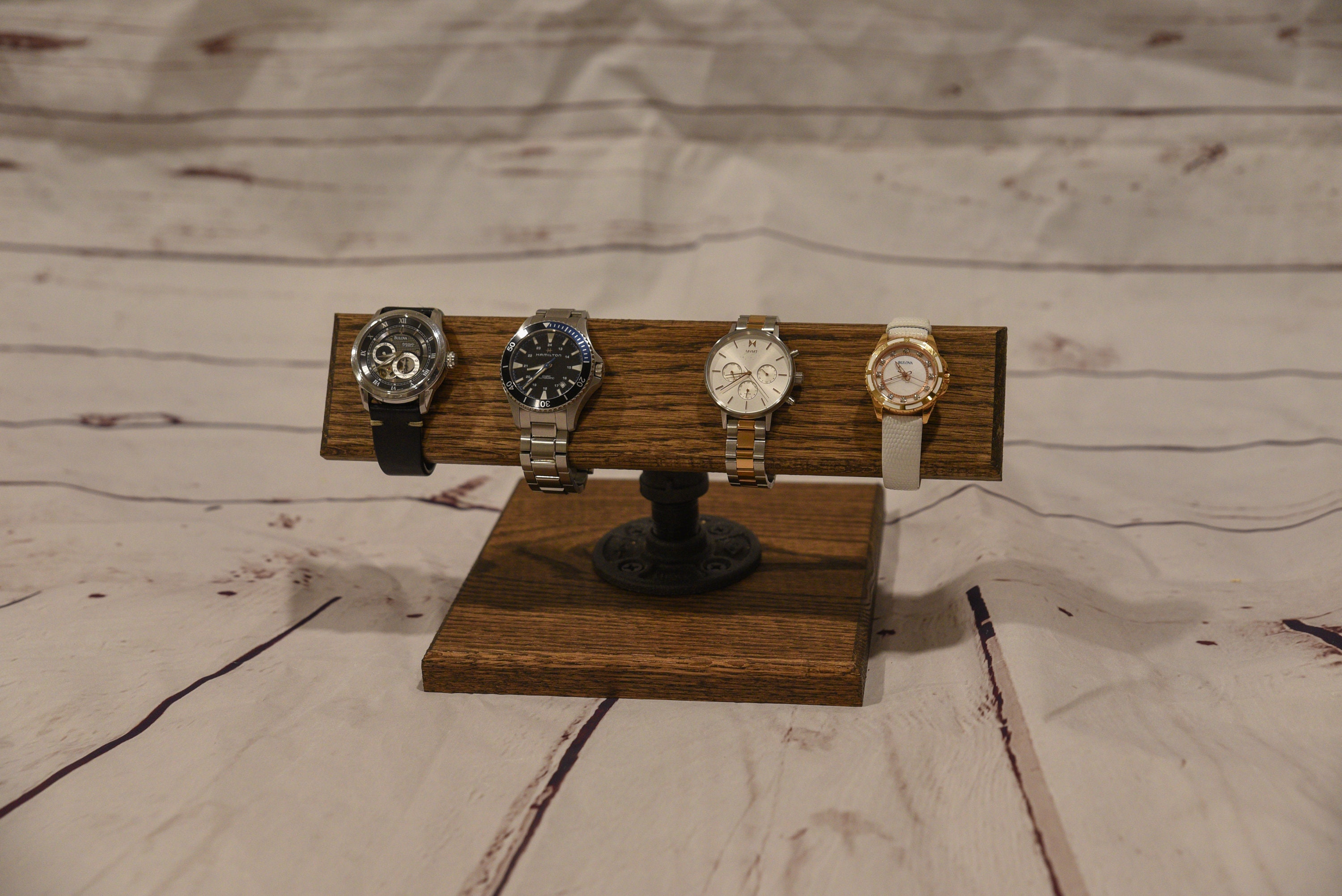 Industrial Pipe Watch Rack Stand With Oak Base - Etsy