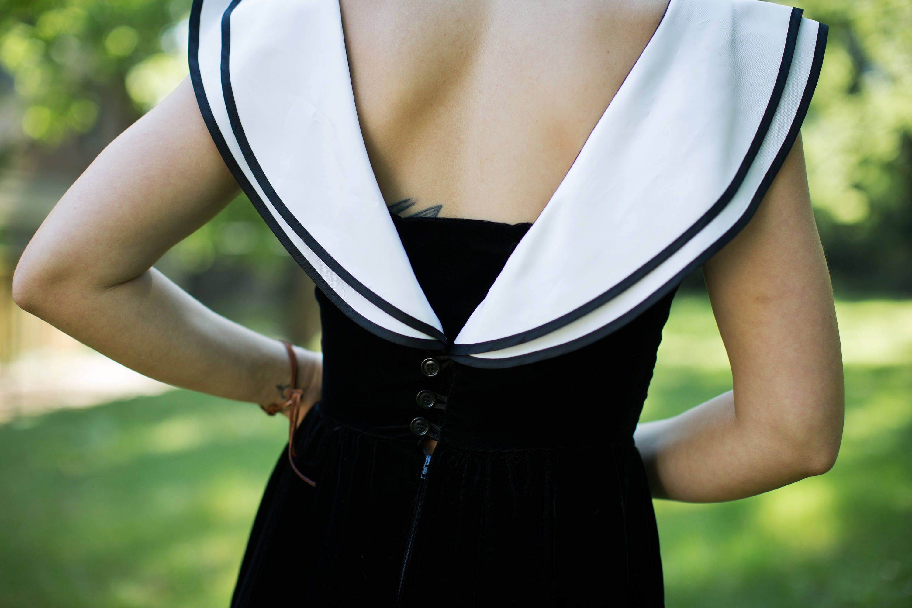 1940s Style Pinup Sailor Black Velvet Midi Shantung Sheath Dress ...