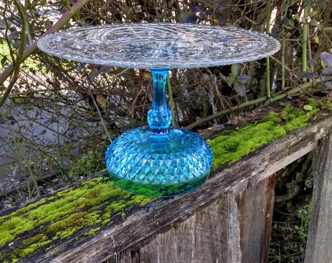 Turquoise Crystal Cake Stand/aqua Cupcake Pedestal/indiana - Etsy