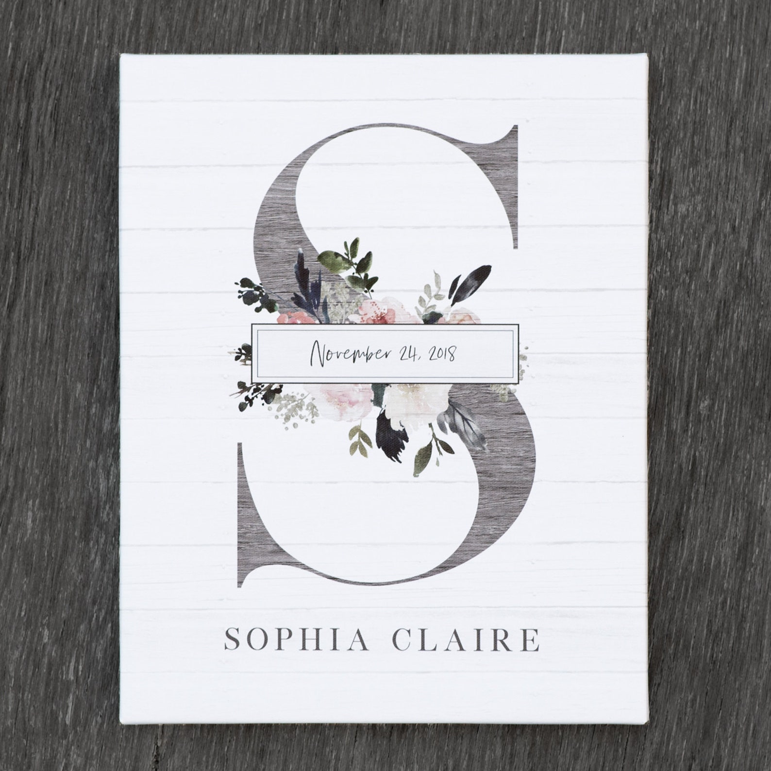 Baby Monogram Sign With Name and Birth Date - Personalized Canvas Print ...