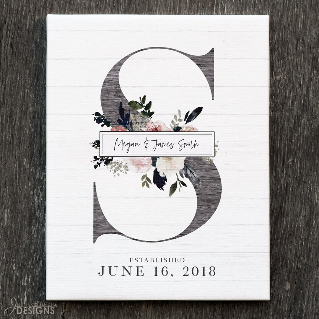 Personalized Wedding Monogram Canvas Print: Floral Initial Sign - Etsy