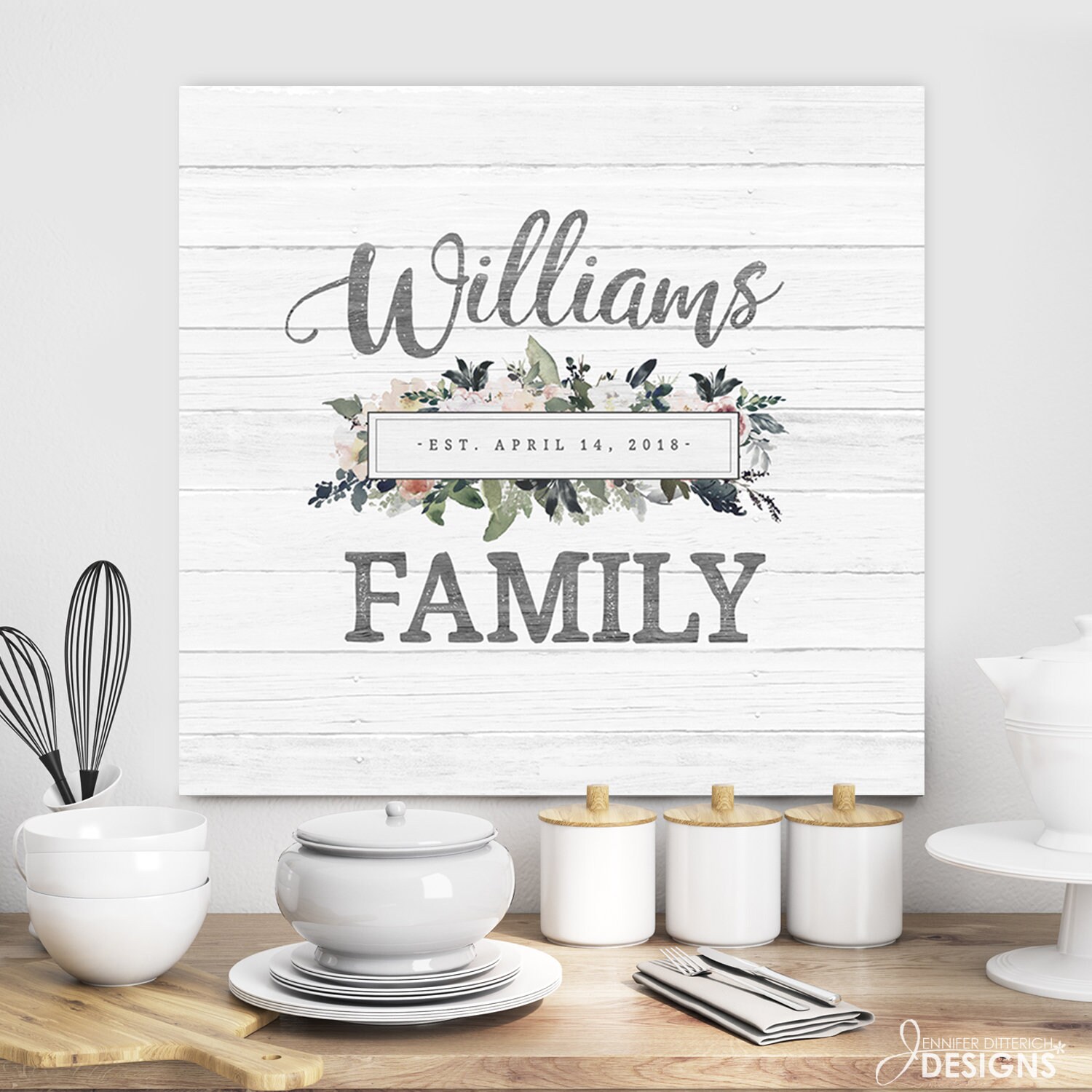 Personalized Family Name Sign with Established Date and Floral | Etsy