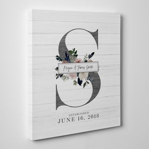Wedding Monogram Sign With Names and Wedding Date - Personalized Canvas ...