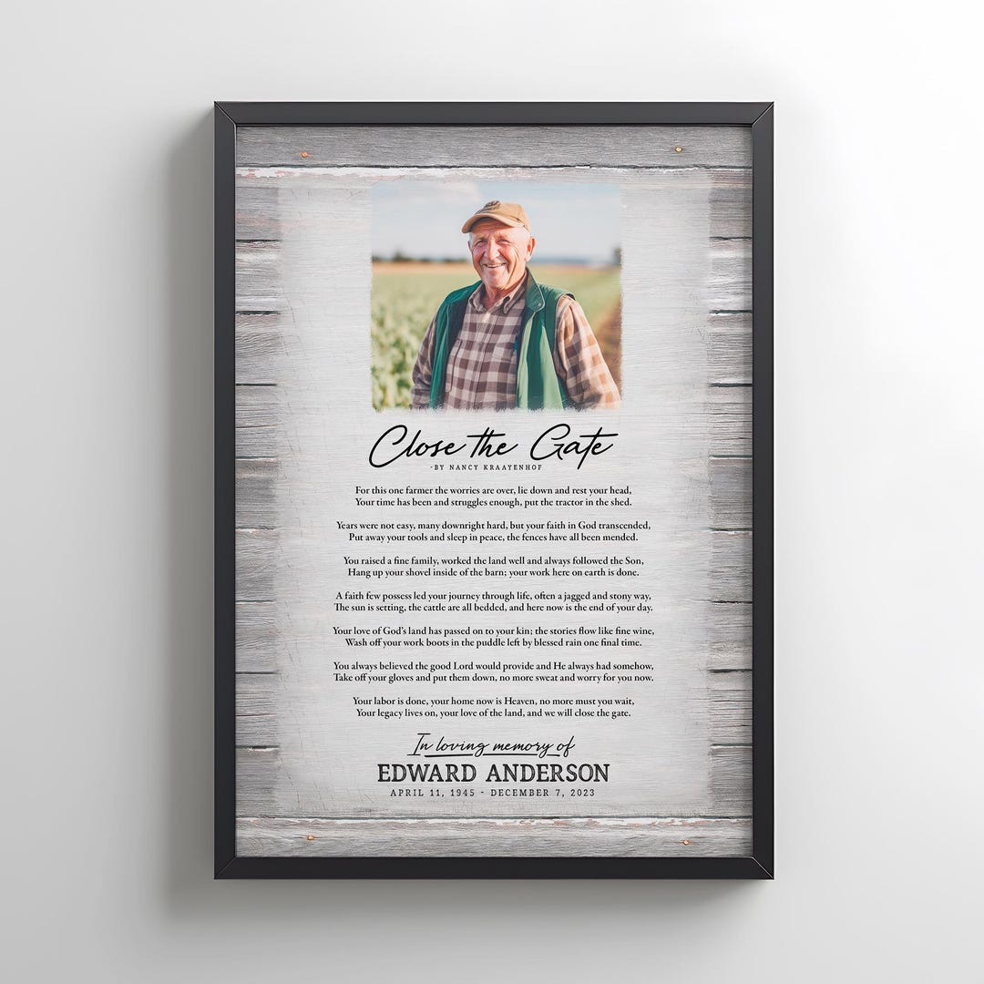 Personalized Farmer Memorial Print: "close the Gate" Poem (digital ...