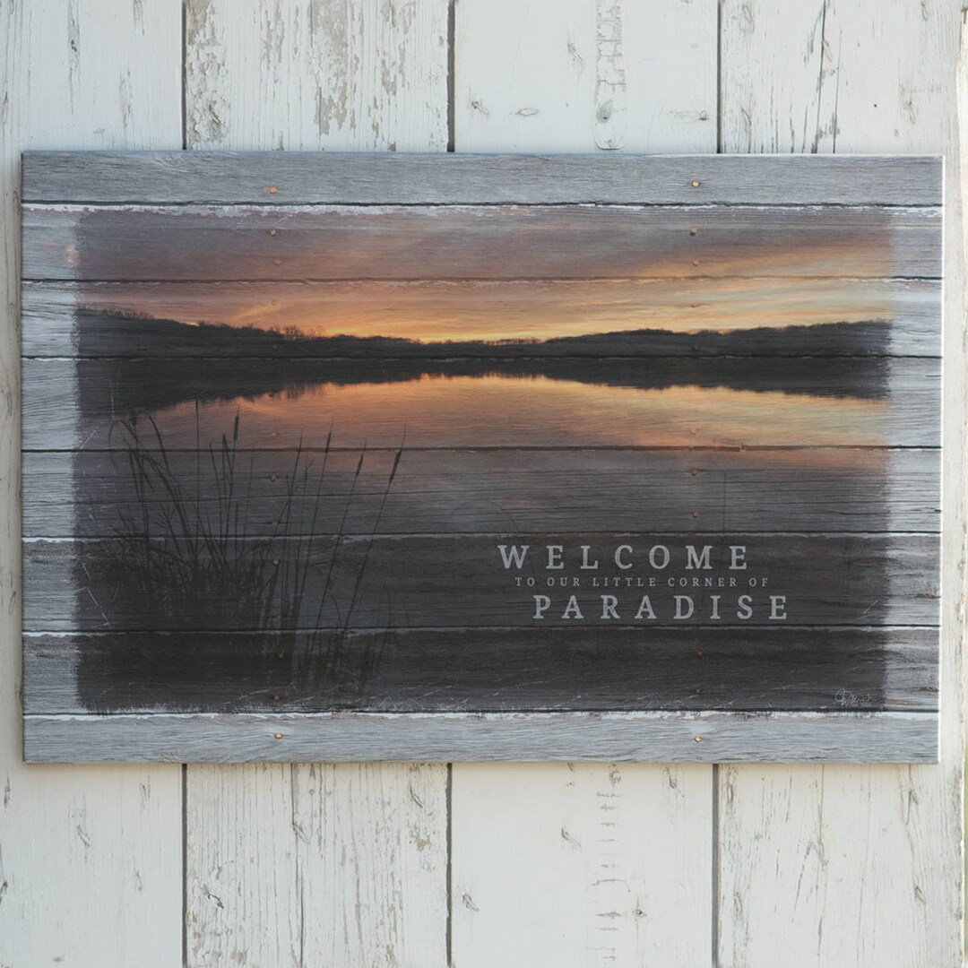Welcome to Our Little Corner of Paradise Lake Sunset Canvas Print - Etsy