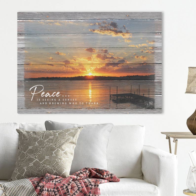 Peace Inspirational Lake Canvas Lake House Decor Lake Sunset - Etsy