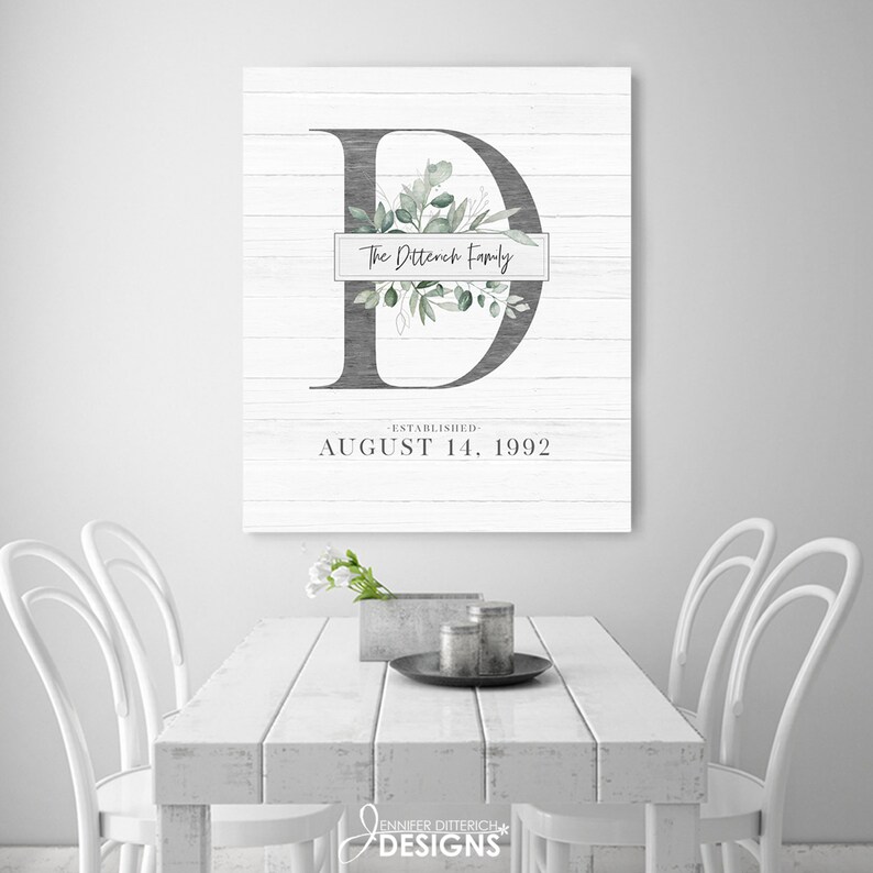 Monogram Family Sign With Established Date - Personalized Canvas Print ...