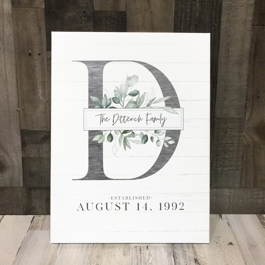 Monogram Family Sign With Established Date Personalized Canvas Print - Etsy