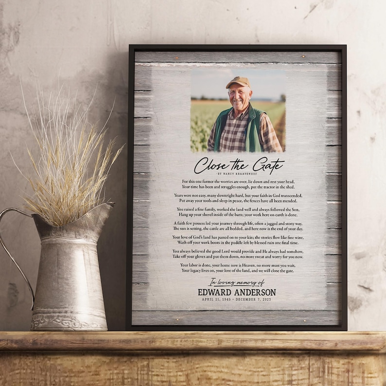 Personalized Farmer Memorial Print: "close the Gate" Poem (digital ...