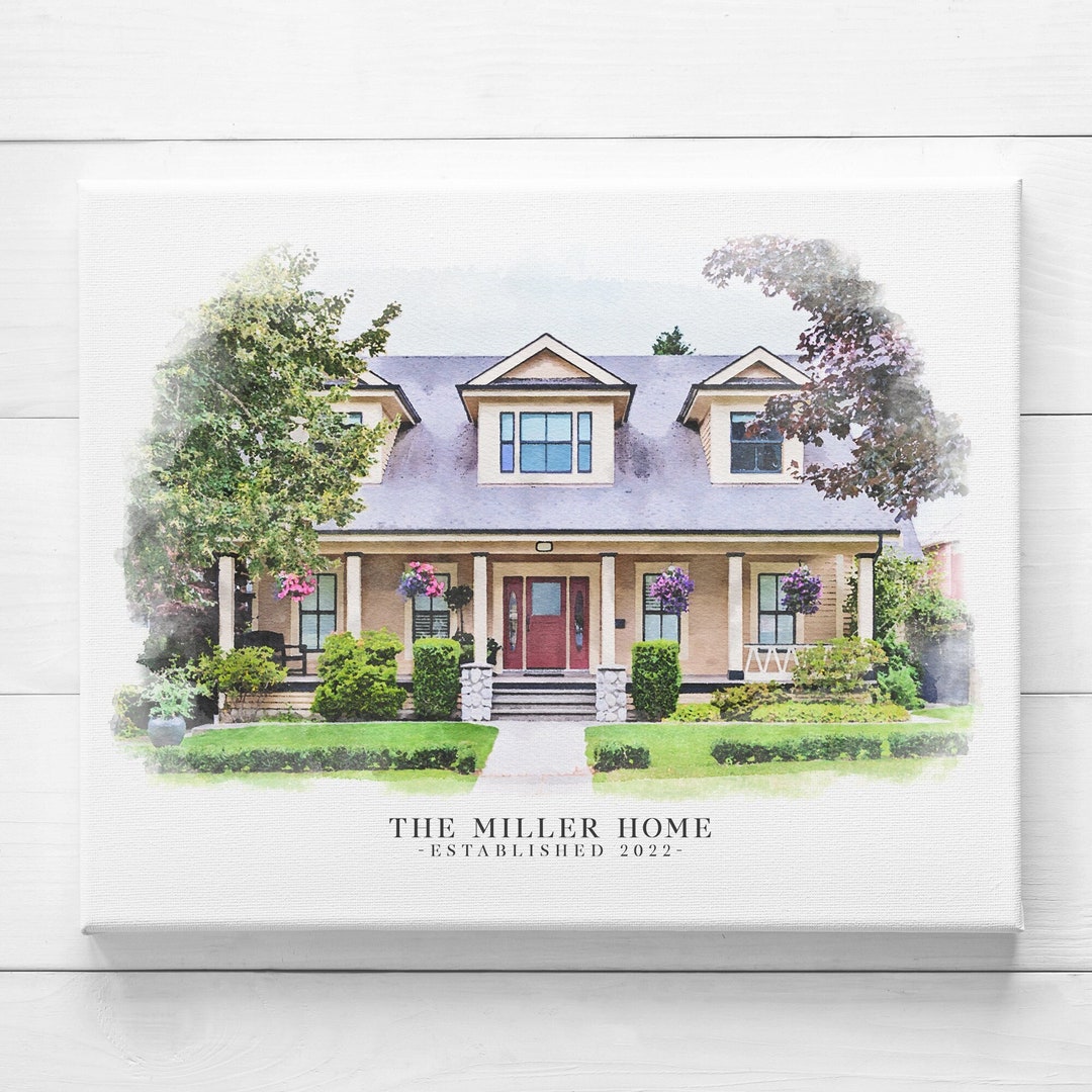 Home Portrait - Custom Watercolor Canvas Print of Your House Made From ...