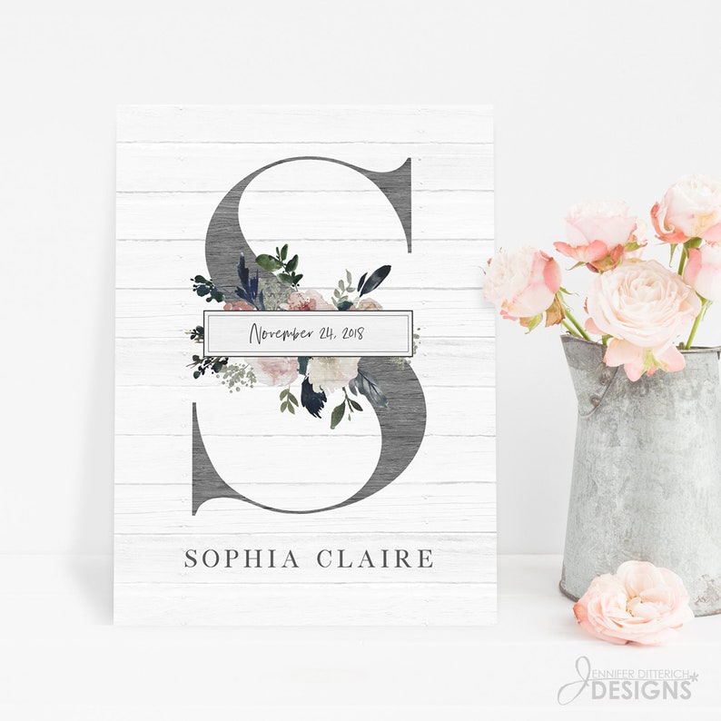 Baby Monogram Sign With Name and Birth Date Personalized - Etsy