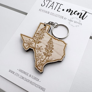 Texas Engraved Keychain Texas Bluebonnet Texas Gift Illustrated State ...