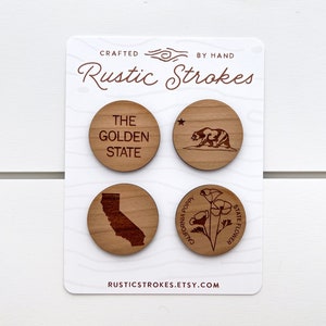 California Wood Magnets Set of 4 | Home State Gift | California-themed ...