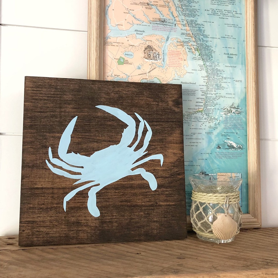 Painted | Crab Wood Sign | Coastal Wall Decor | Nautical Wall Art ...