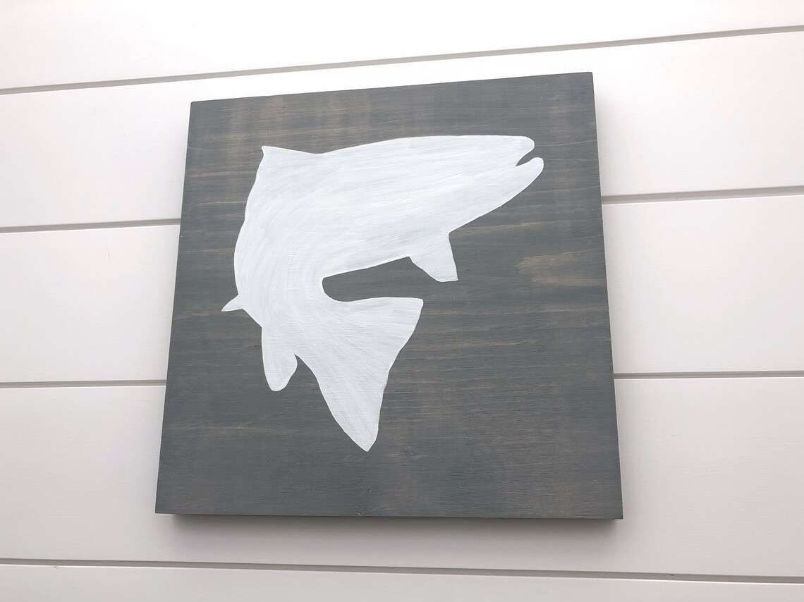 Painted Fish wood sign Fishing room decor Fishing | Etsy