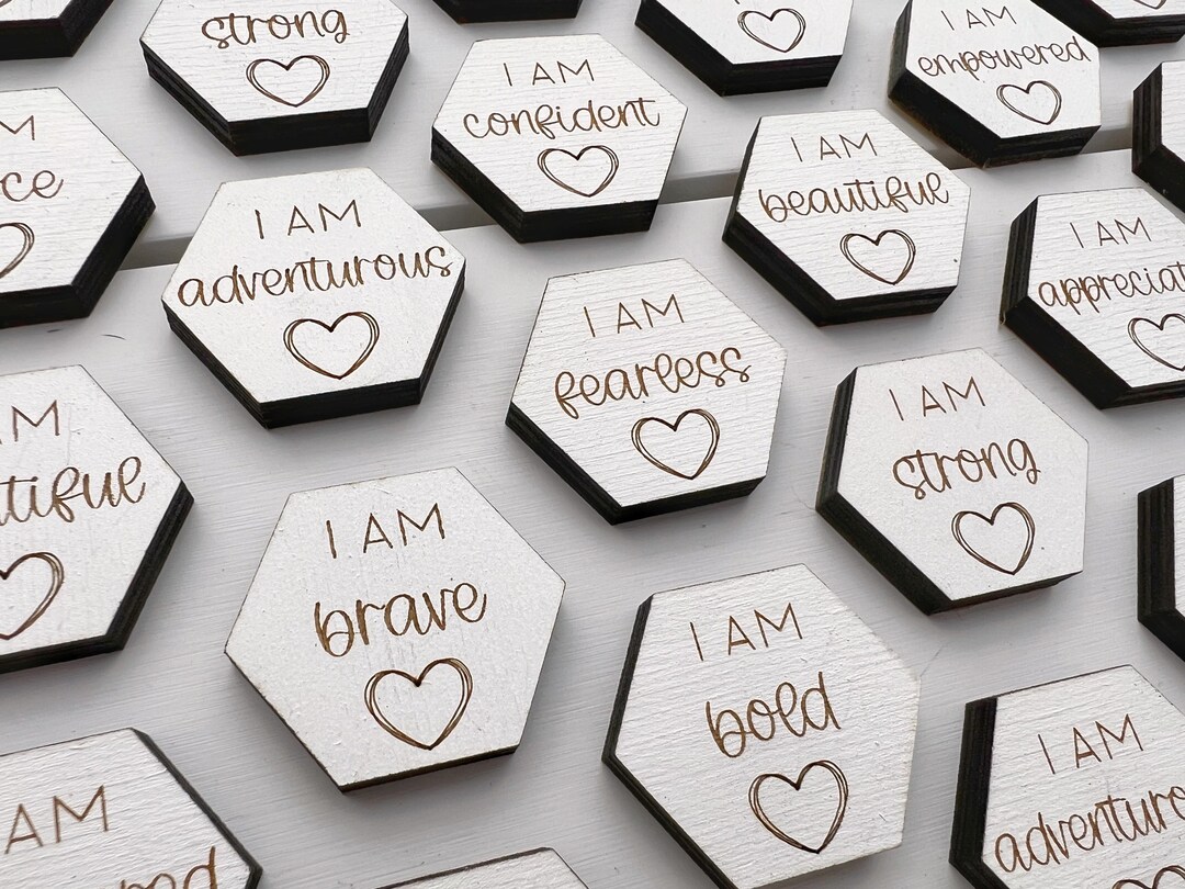 Mini Affirmation Magnets - Wood Hexagon Refrigerator Magnet - Self Care ...
