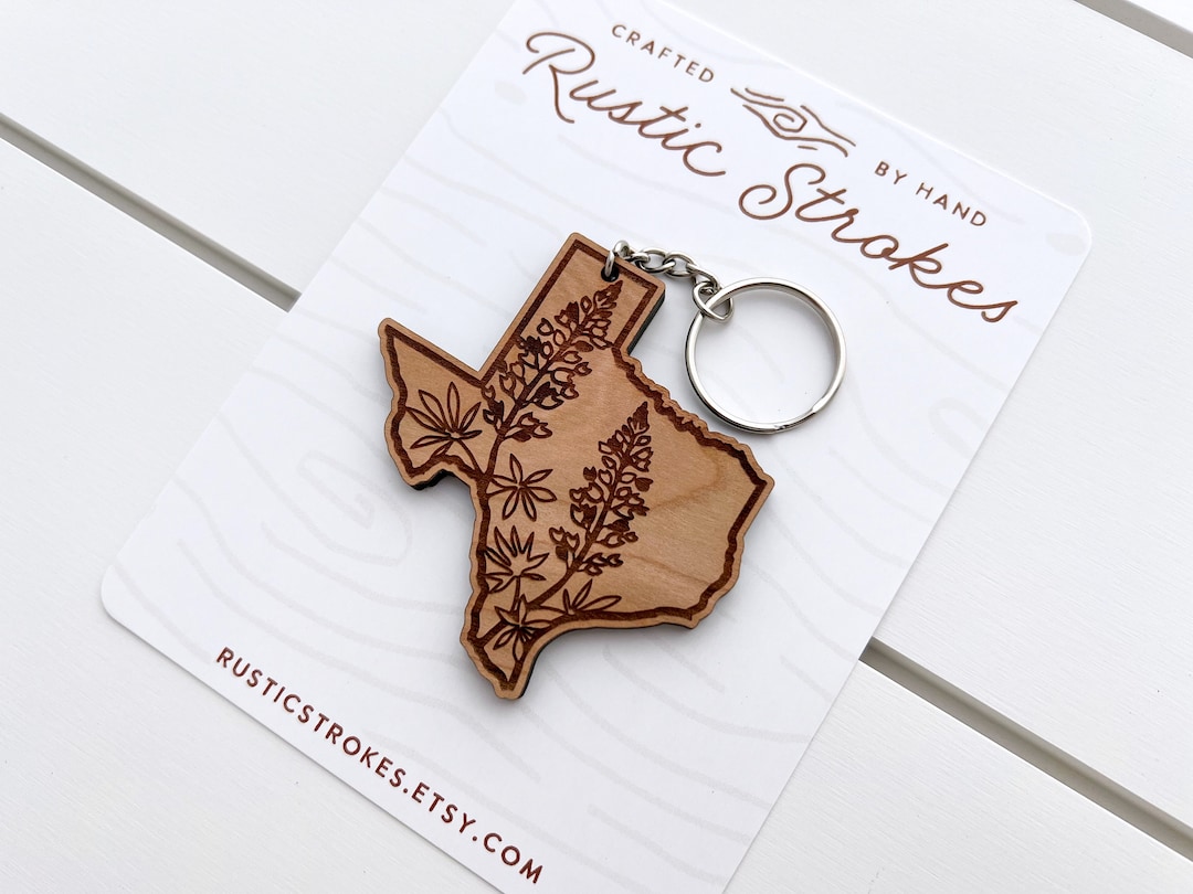 Texas Engraved Keychain Texas Bluebonnet Texas Gift Illustrated State ...