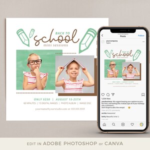 Back to School Mini Session Template for CANVA and PHOTOSHOP, Instant ...