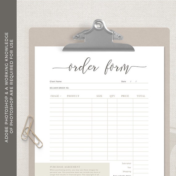 Order Form Template for Photographers Photography Print Order | Etsy
