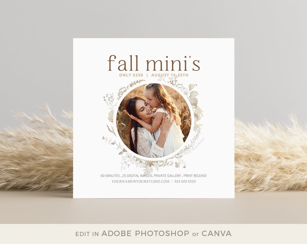 Boho Fall Mini Session Template for CANVA and PHOTOSHOP, Autumn ...