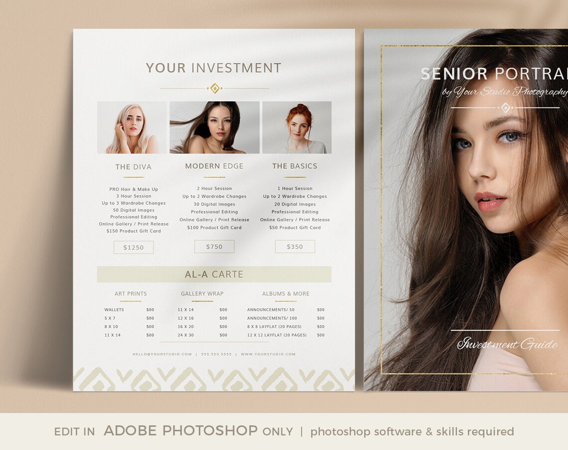 Photo Price List Senior Photography Pricing Template Senior - Etsy