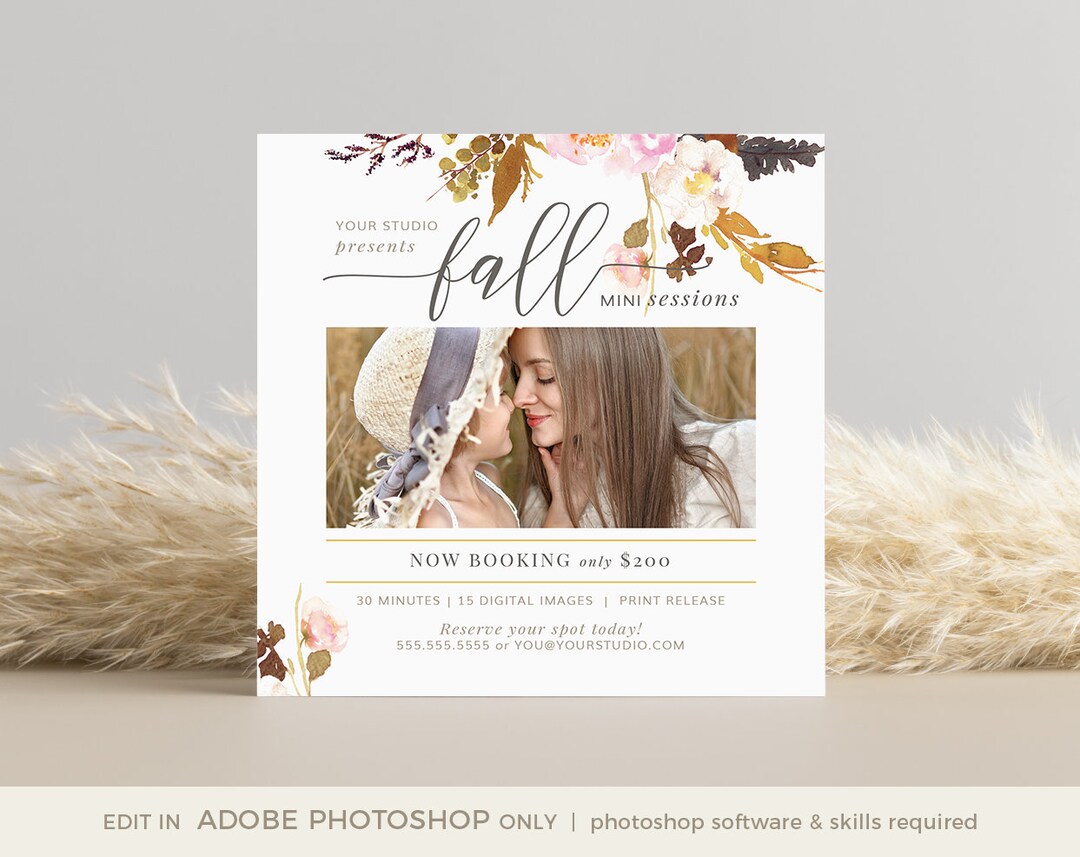 Fall Mini Session Template, INSTANT DOWNLOAD, Fall Marketing Board ...