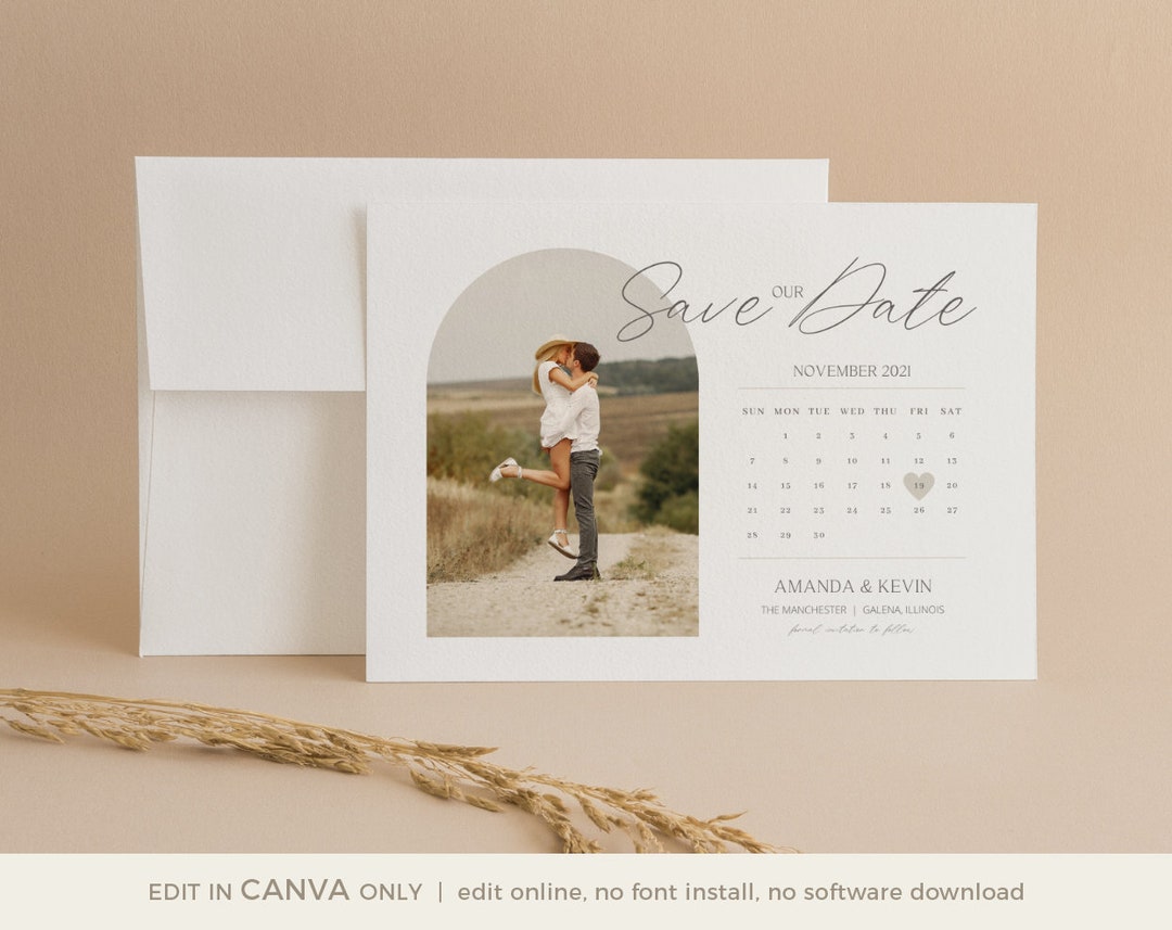 Calendar Save the Date Template, Printable Save the Date Card, DIY Save ...