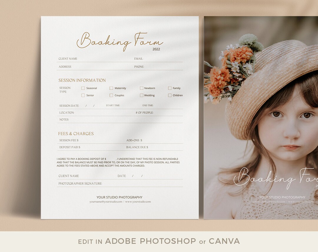 Client Booking Form for PHOTOSHOP and CANVA, Photography Booking Form ...