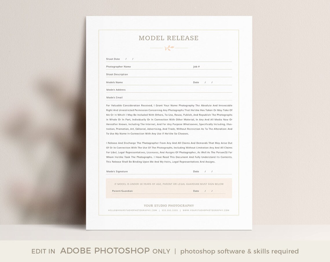 Photographer Model Release Model Release Form Photography - Etsy