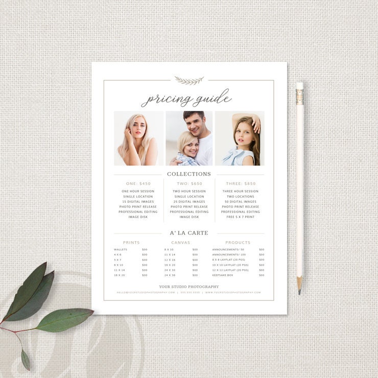 Photographer Pricing Guide Photography Price List Template | Etsy