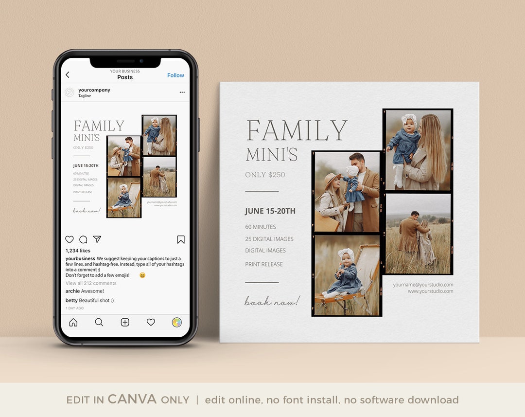 Family Marketing Board, Modern Family Mini Session Template, CANVA ...