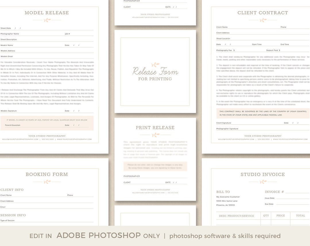 Photography Form Template Set Photography Form Set, Photography ...