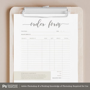 Order Form Template for Photographers Photography Print Order | Etsy