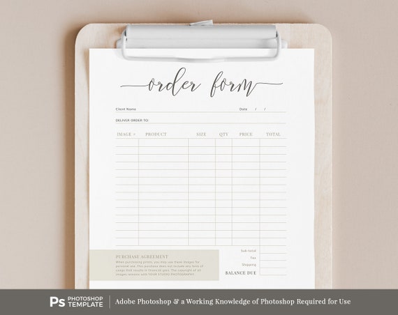 Order Form Template for Photographers Photography Print Order | Etsy