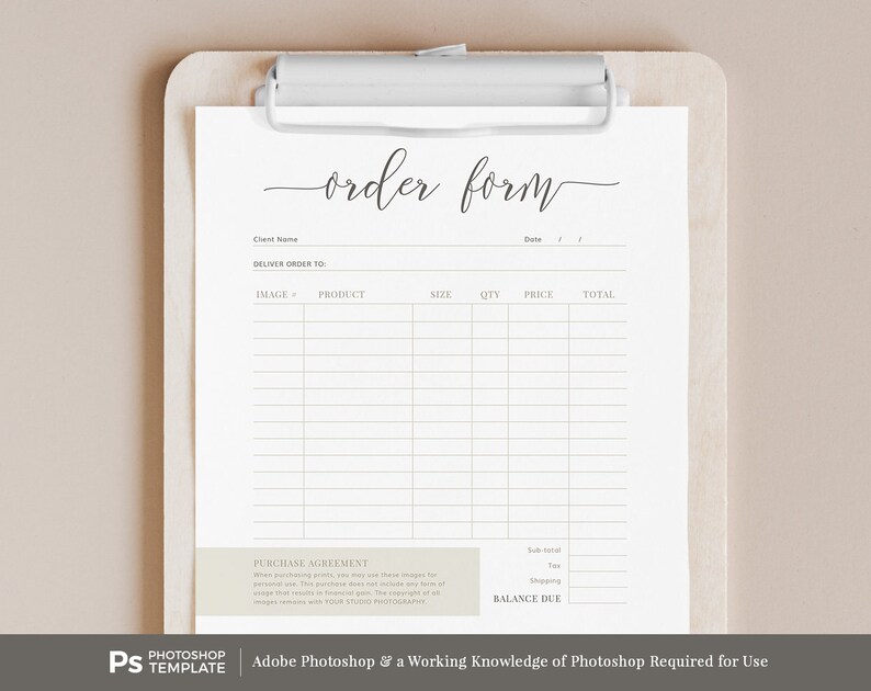 Order Form Template for Photographers Photography Print Order | Etsy