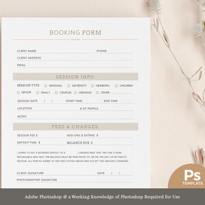 Client Booking Form Template for Photographers - Photography Forms ...