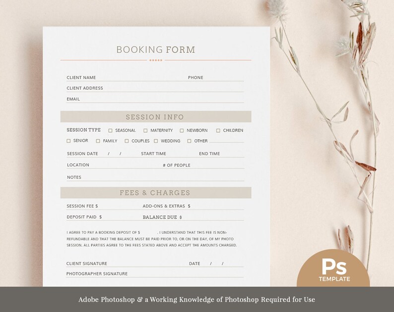Client Booking Form Template for Photographers Photography - Etsy