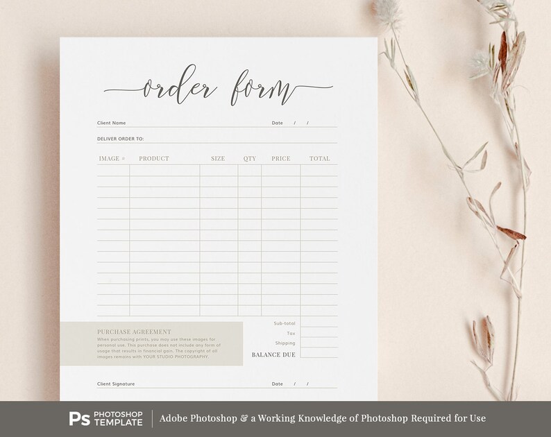 Order Form Template for Photographers Photography Print Order | Etsy