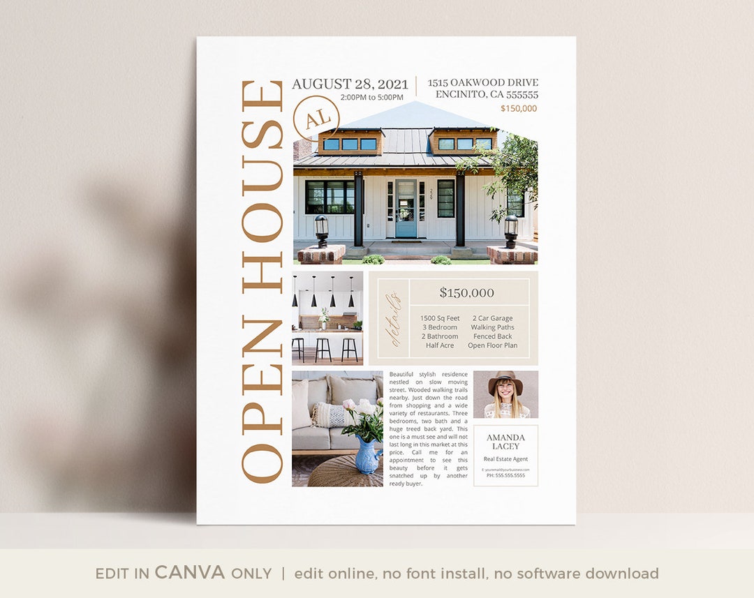 Realtor Open House Flyer Template, Open House Flyer Template for CANVA ...