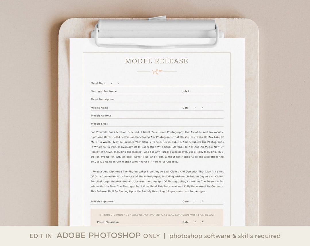 Photographer Model Release - Model Release Form, Photography Model ...